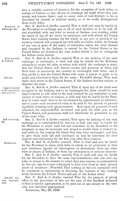 Indian Removal Act (1830) - Immigration History